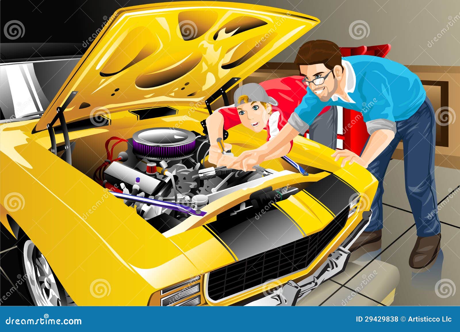 Father and Son with Their Car Stock Vector - Illustration of ...