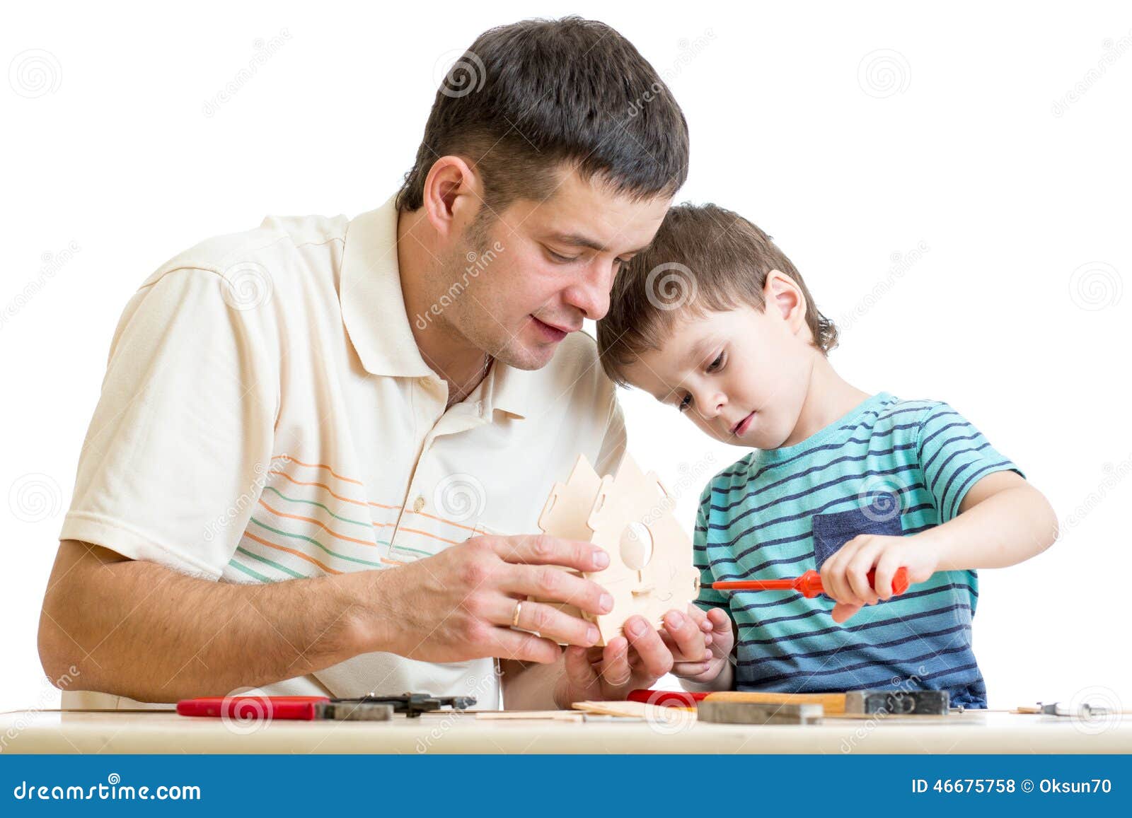 Father and Son Tinkering Together Stock Photo - Image of communicate ...
