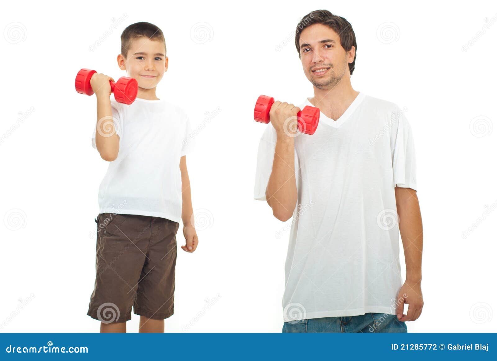 Father and Son Training with Dumbbell Stock Photo - Image of blank ...