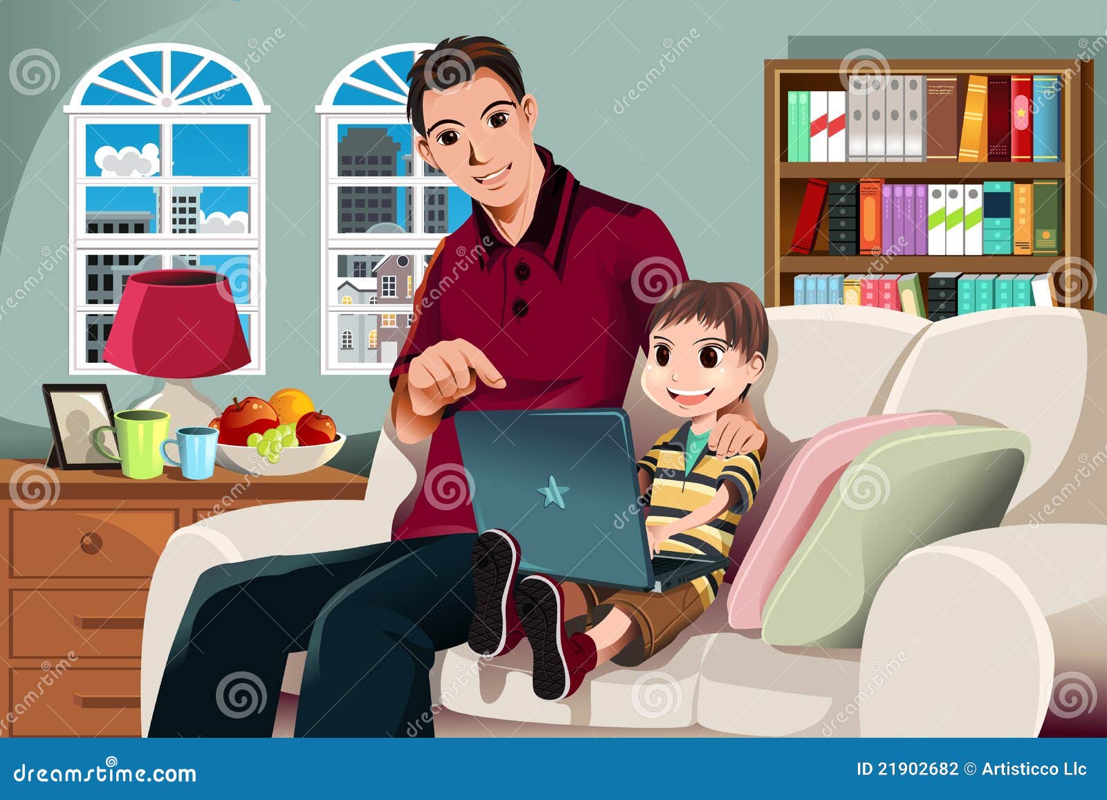 Father and Son Using Computer Stock Illustration - Illustration of ...