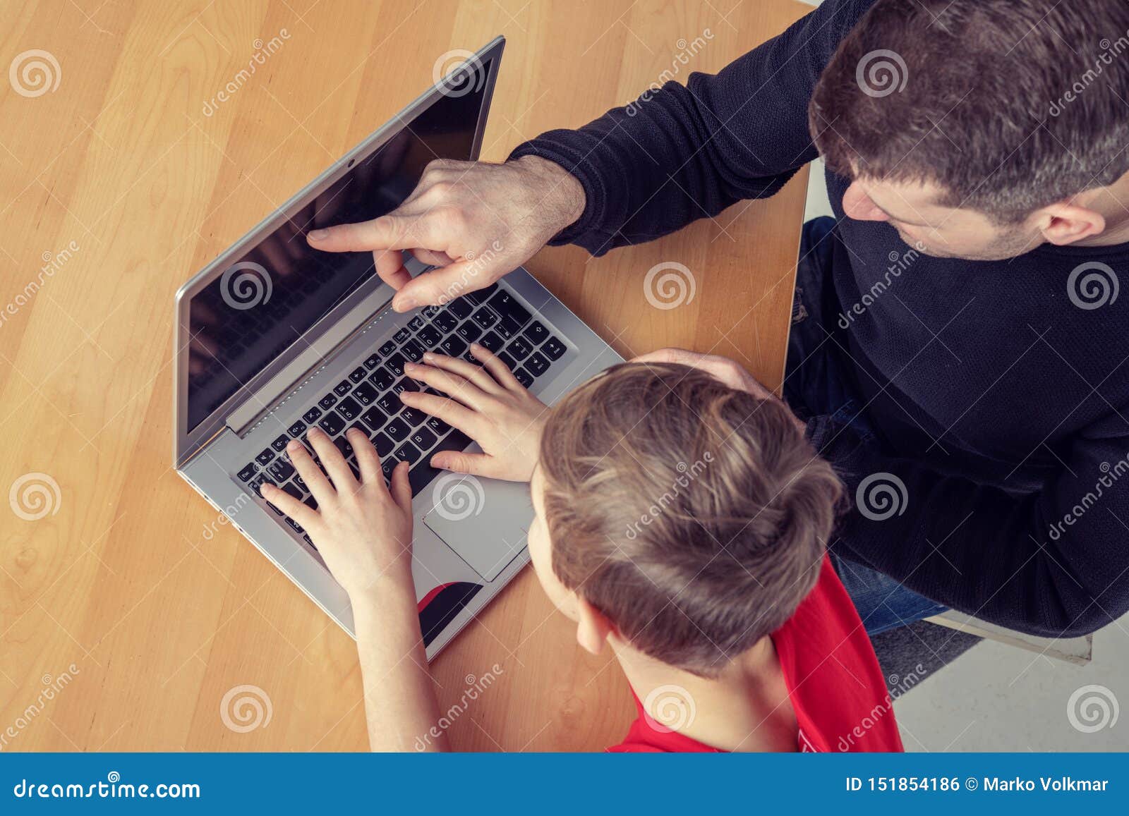 Father and Son Using Computer Together Stock Photo - Image of studying ...