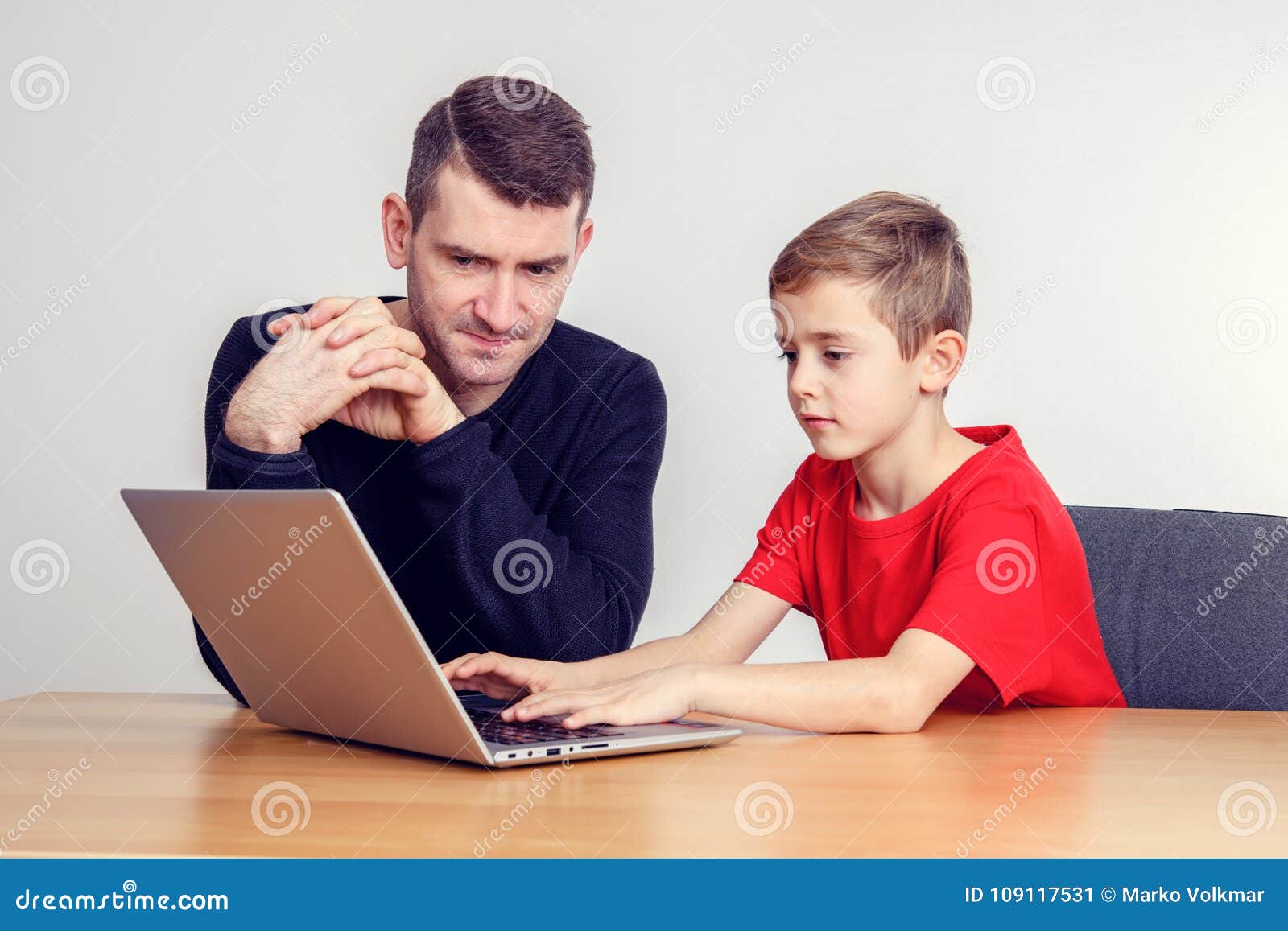 Father and Son Using Computer Together Stock Image - Image of homework ...