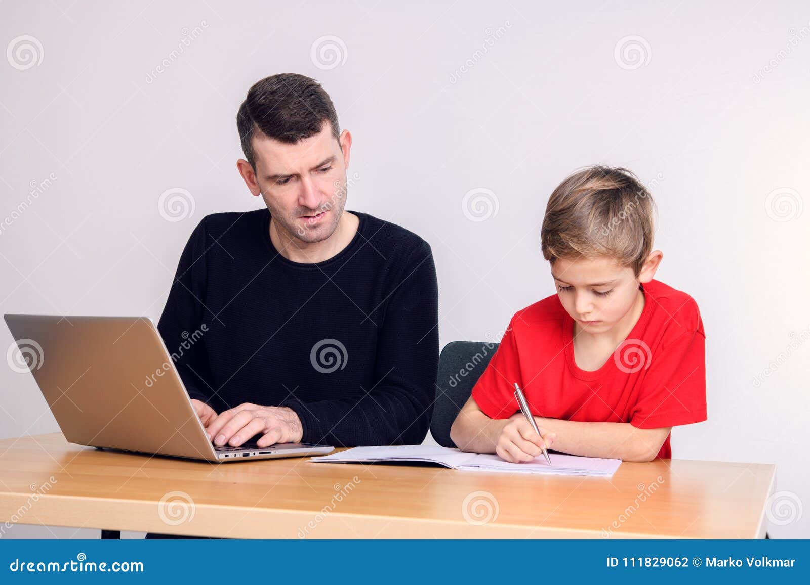 Father and Son Using Computer Together Stock Photo - Image of male ...