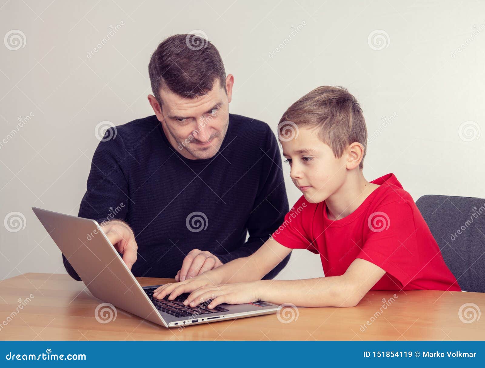 Father and Son Using Computer Together Stock Image - Image of childhood ...
