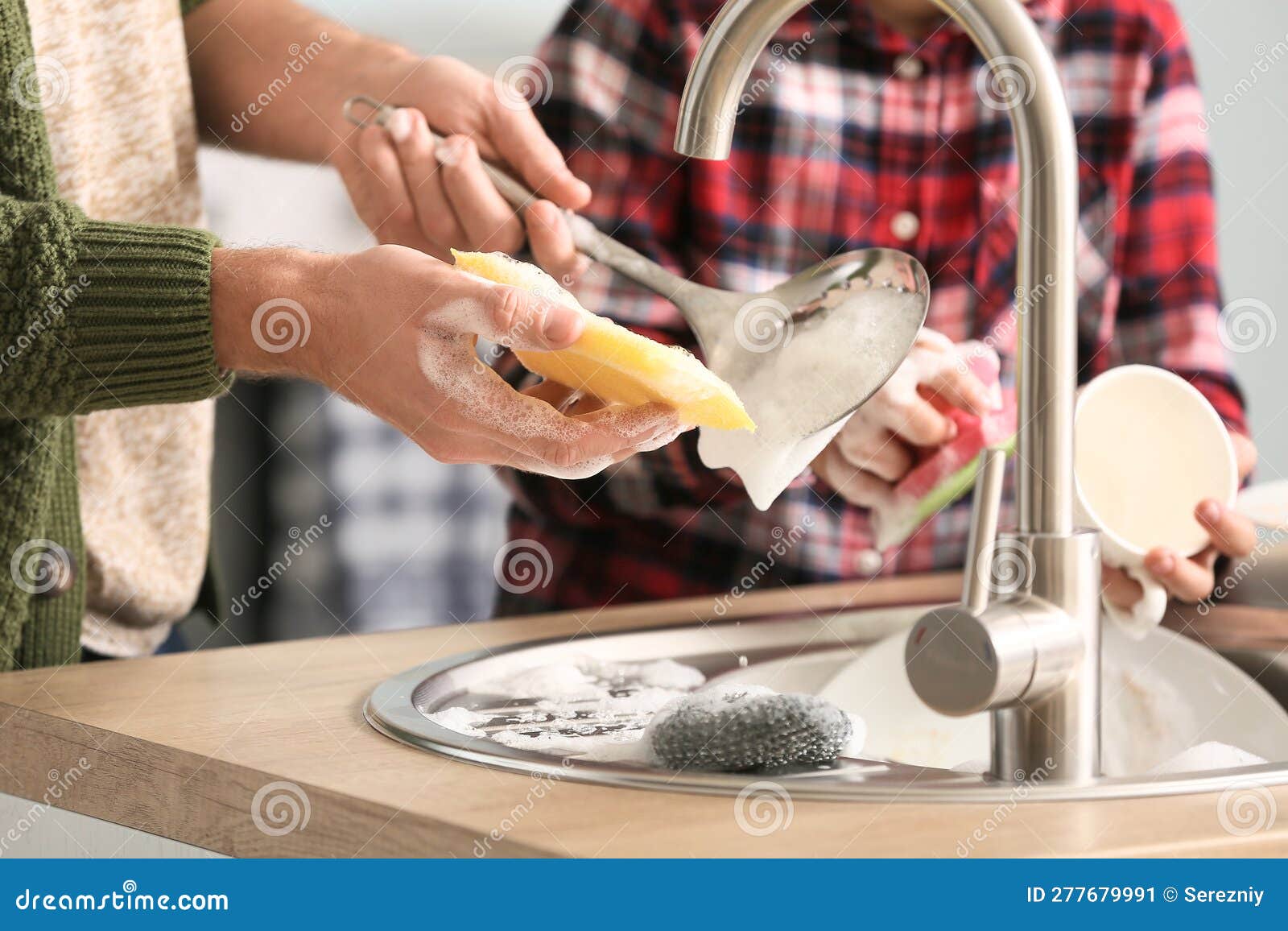 Father and Son Washing Dishes in Kitchen, Closeup Stock Image - Image ...
