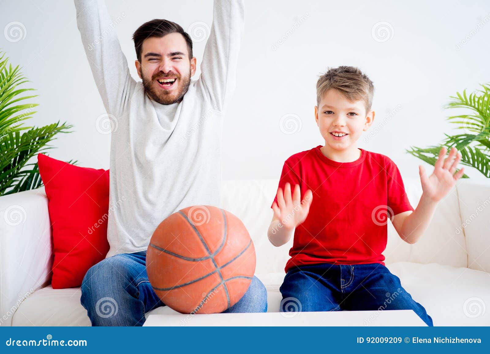 Father and Son Watching Basketball Stock Image - Image of family ...