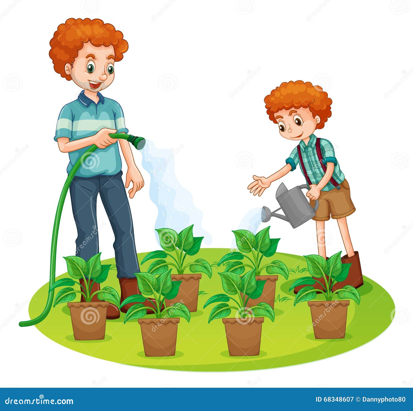 Father and Son Watering the Plants Stock Vector - Illustration of ...