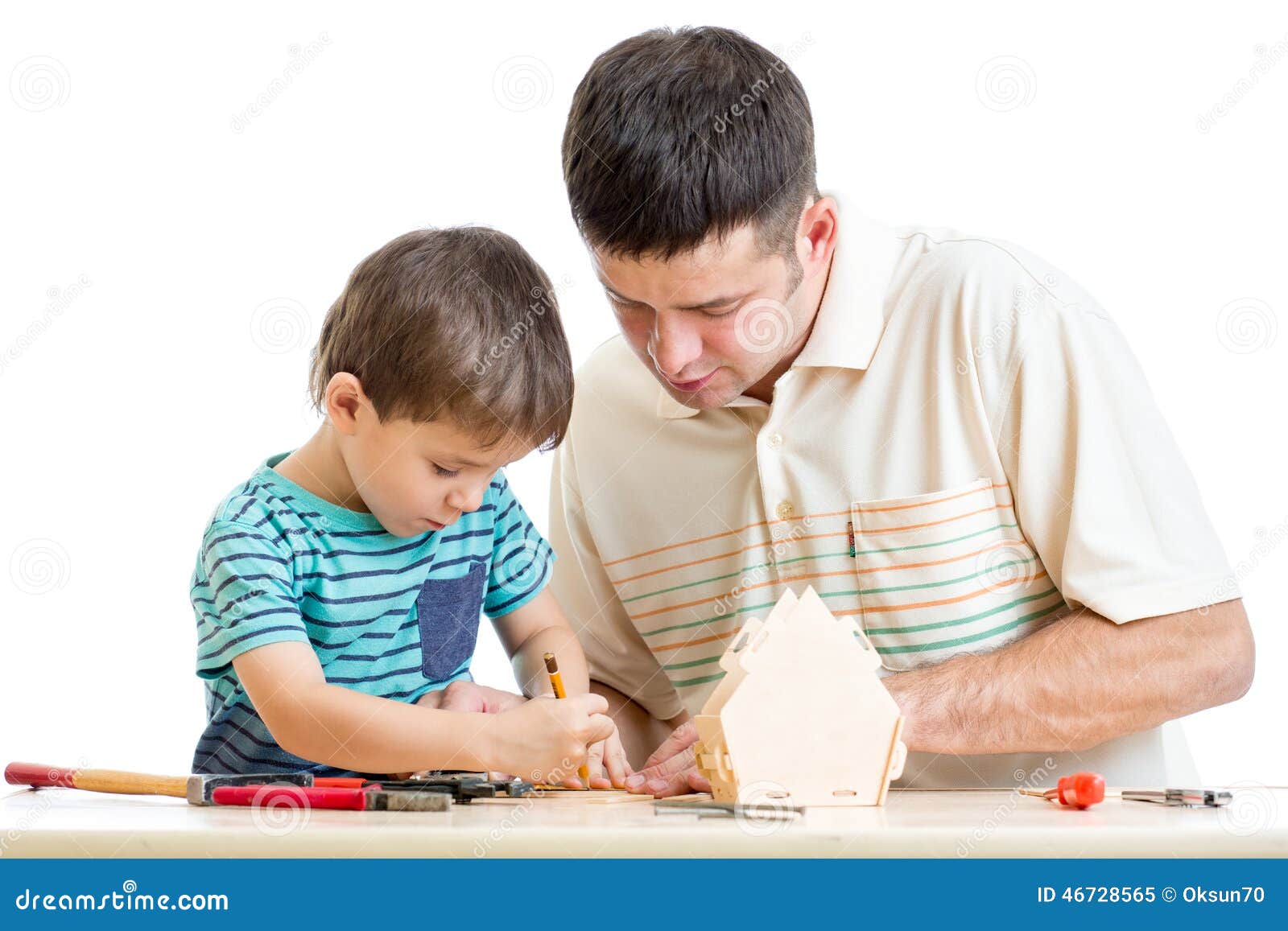 Father and Son Work Together Stock Image - Image of teach, cute: 46728565