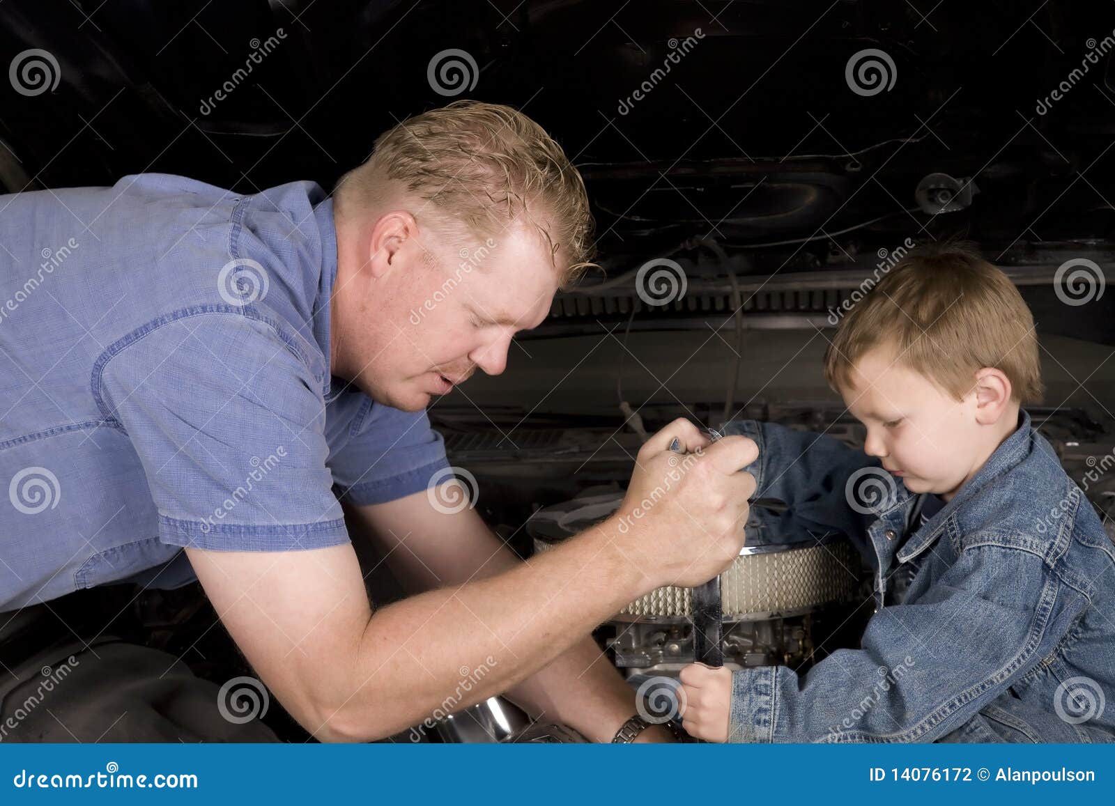 Father and Son Working Together Stock Photo - Image of breakdown ...