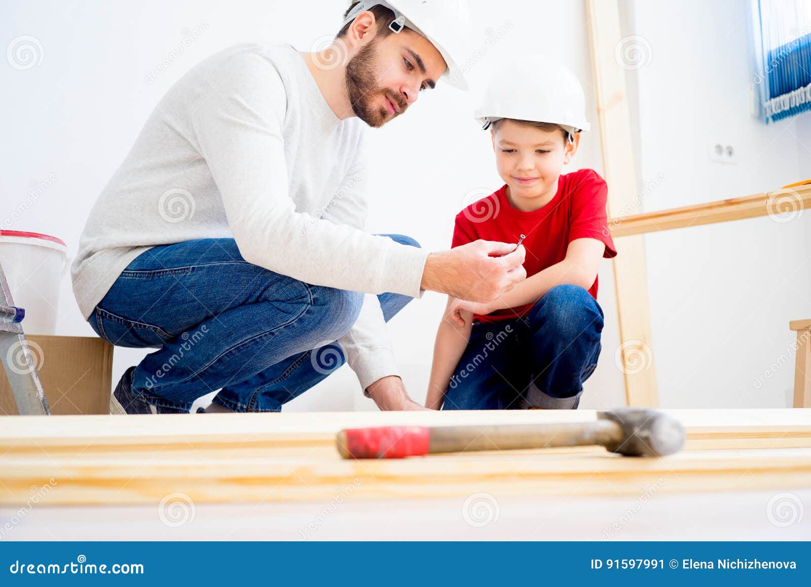 Father and Son Working Together Stock Image - Image of industry ...