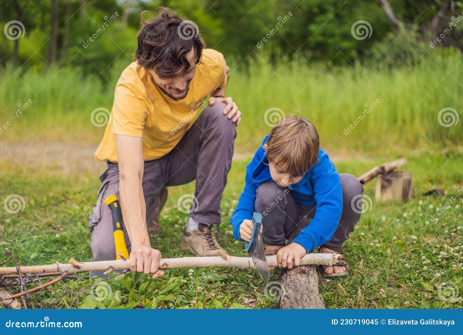 Father and Son Working with Tools Outdoor Stock Image - Image of ...