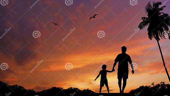 Father and Sun Walking Together Stock Image - Image of nature ...