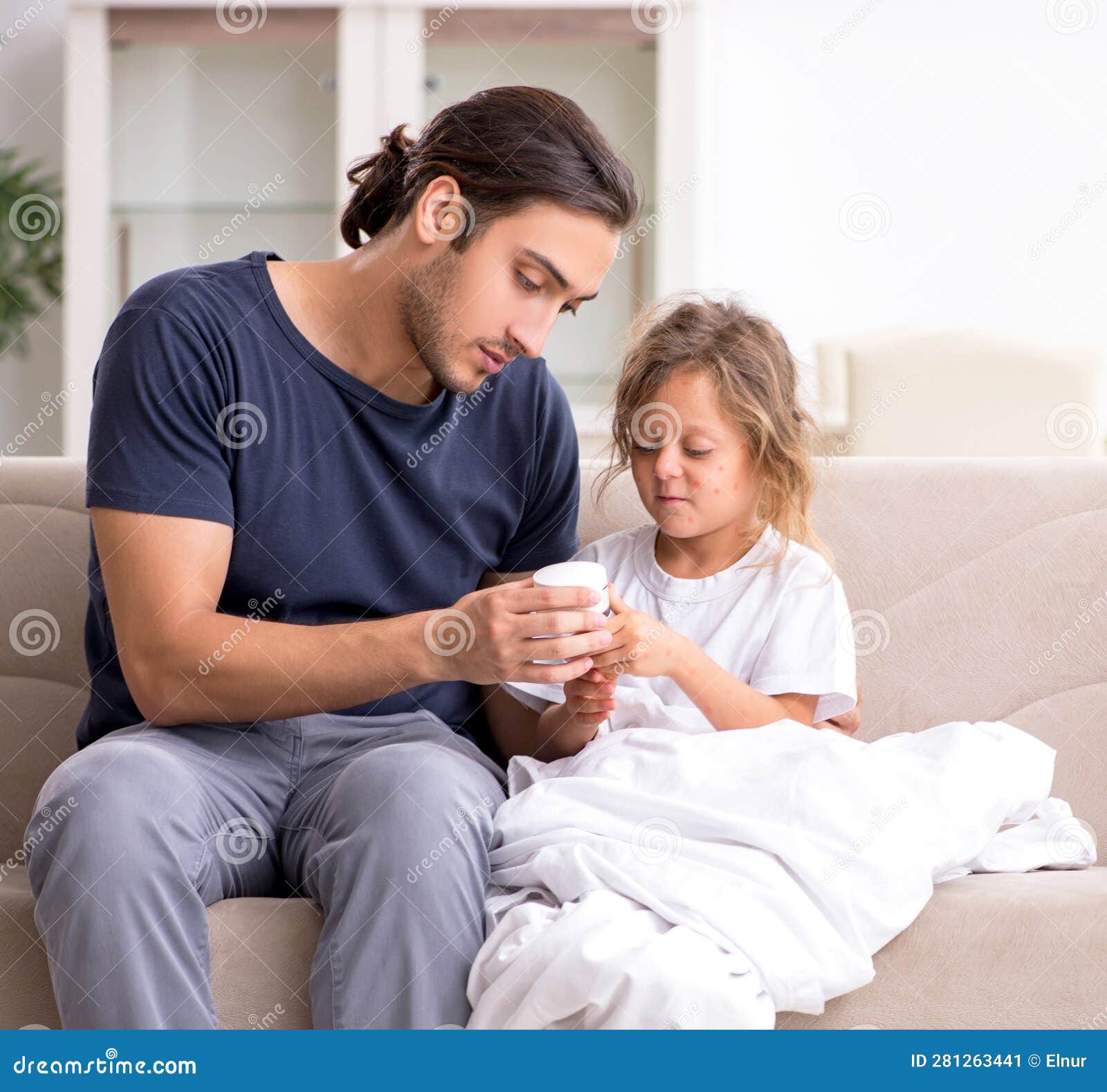 Father Taking Care of His Ill Daughter Stock Image - Image of girl ...