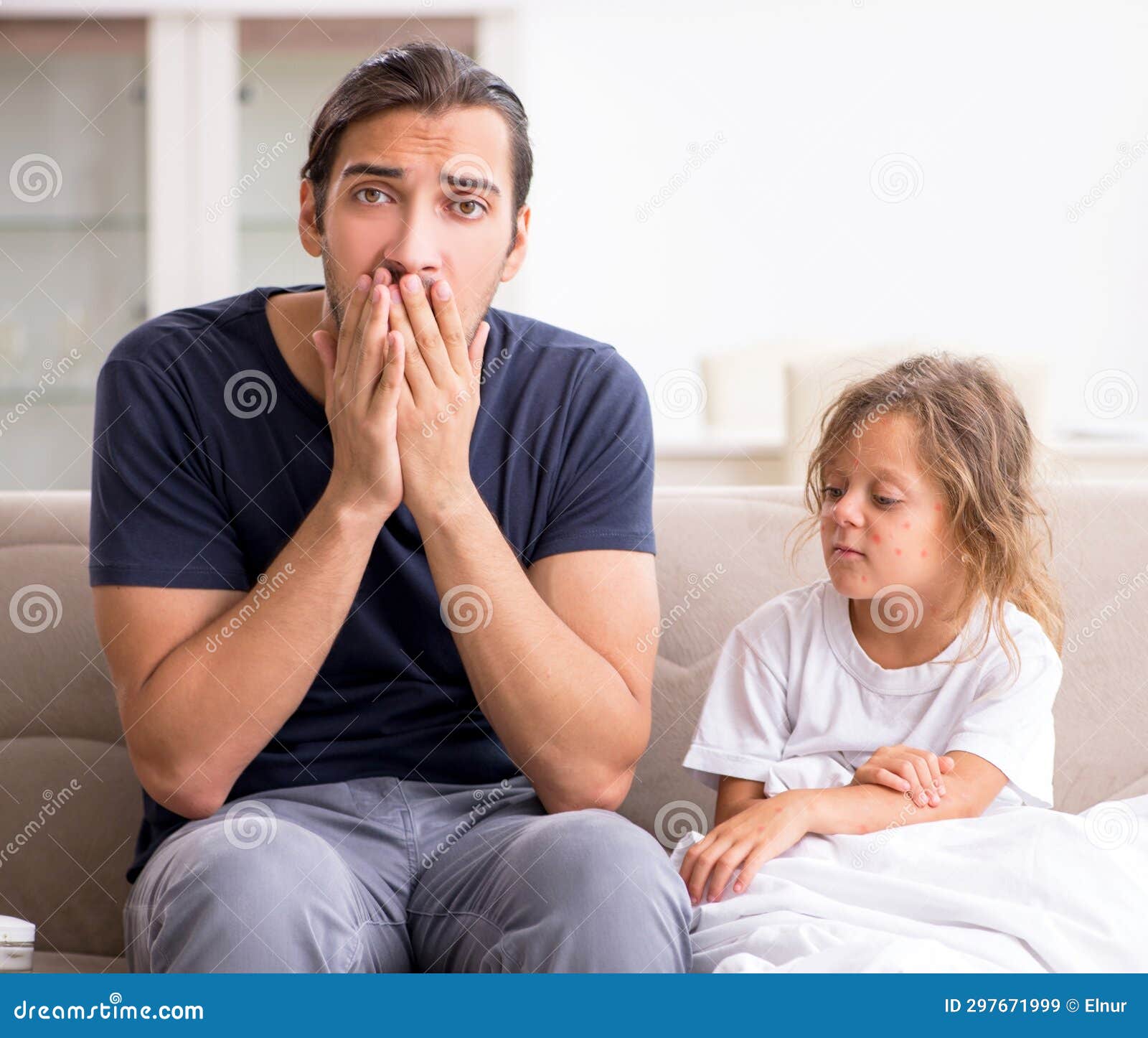 Father Taking Care Of His Ill Daughter Stock Image Image Of Itchy