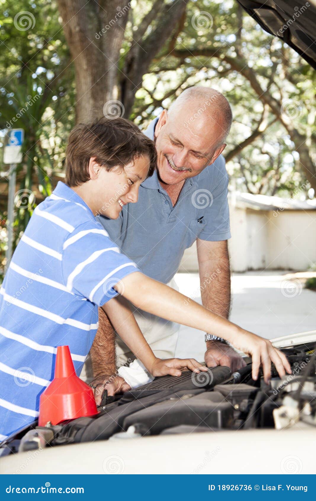 Father Teaches Son To Fix Car Stock Photo - Image of mechanical, engine ...