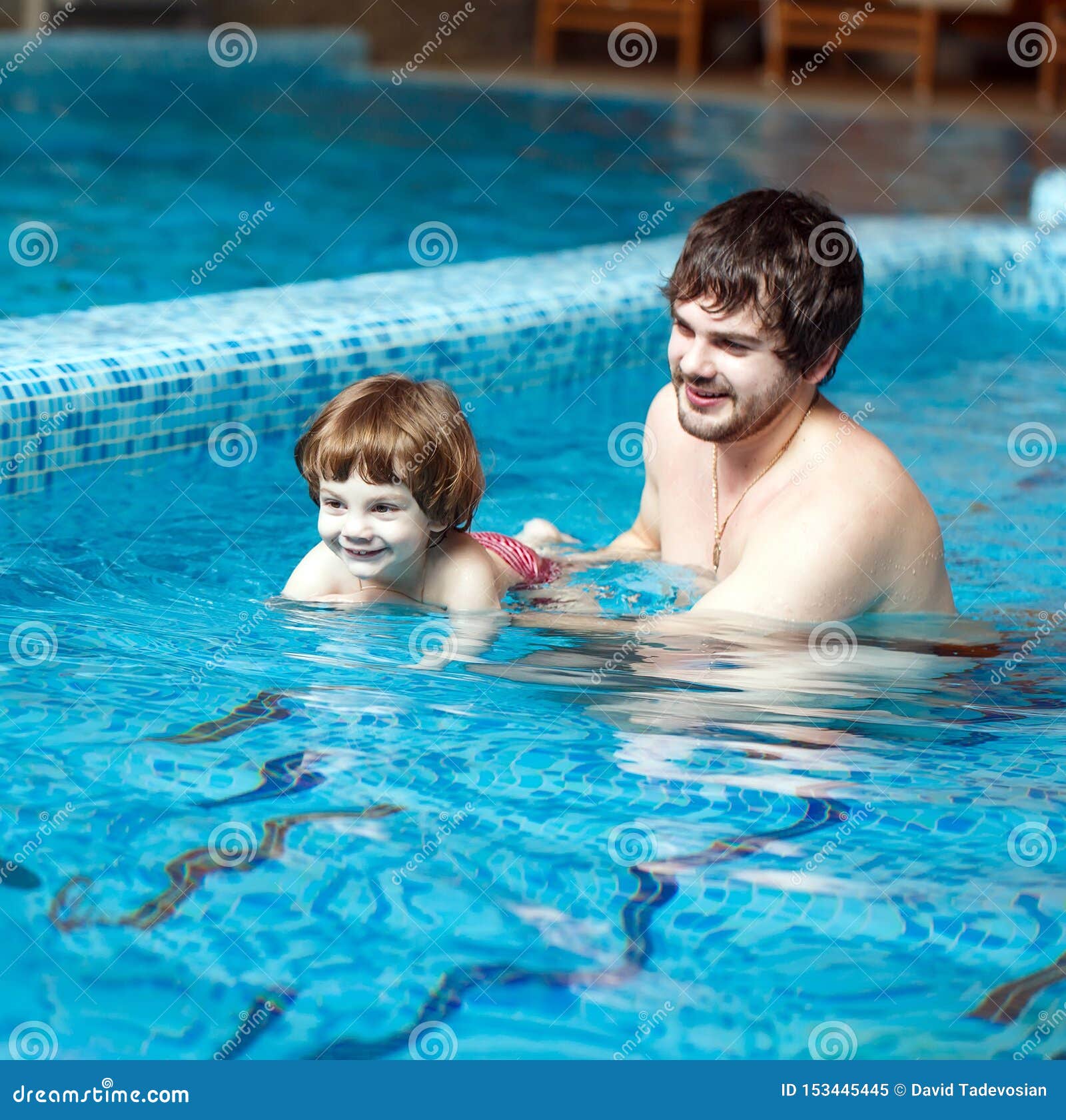 Father Teaches Son To Swim in the Pool Stock Image - Image of little ...
