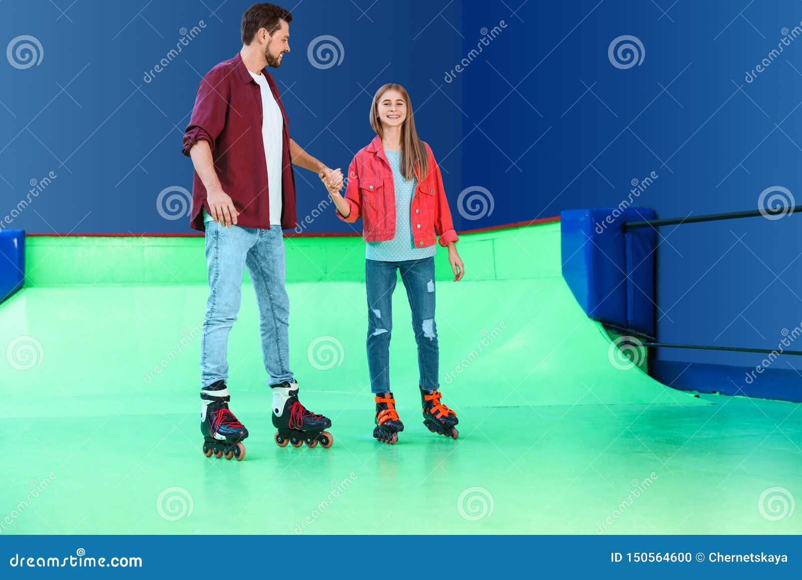 Father Teaching Her Daughter Roller Skating Stock Photo - Image of rink ...