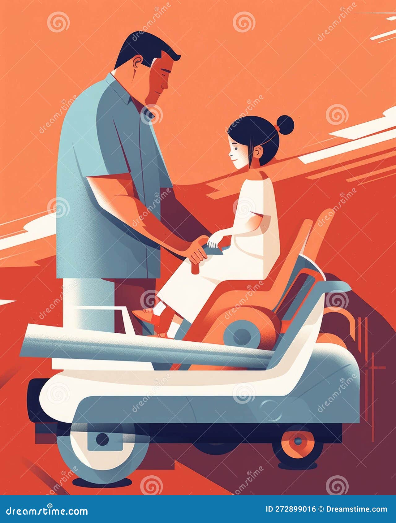 A Father Teaching His Daughter How To Drive in the Drivay Developing ...