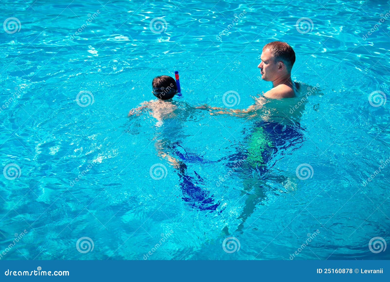 Father Teaching His Little Son To Swim Stock Photo - Image of sport ...