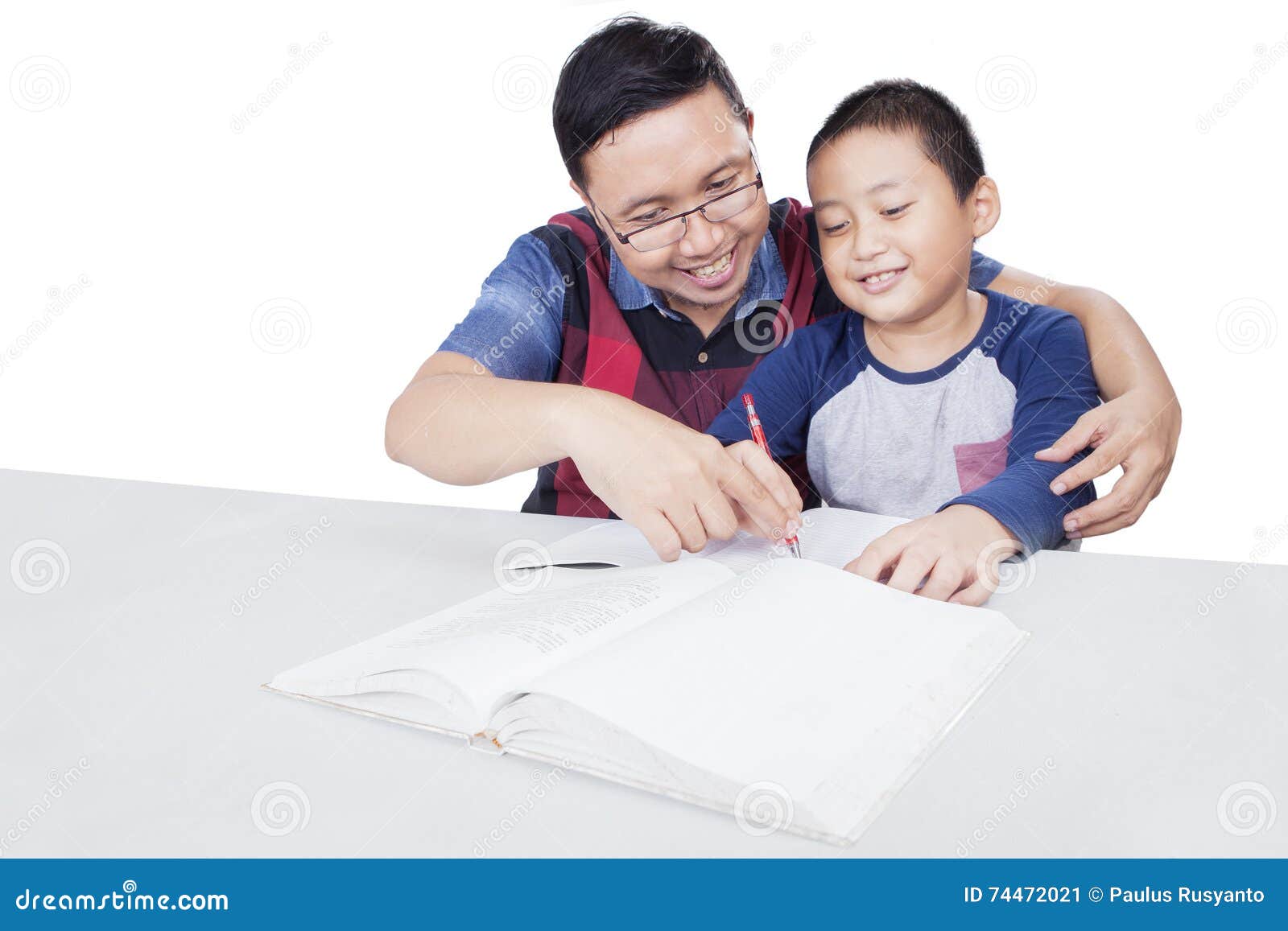 Father Teaching His Son To Study Stock Image - Image of asian, reading ...