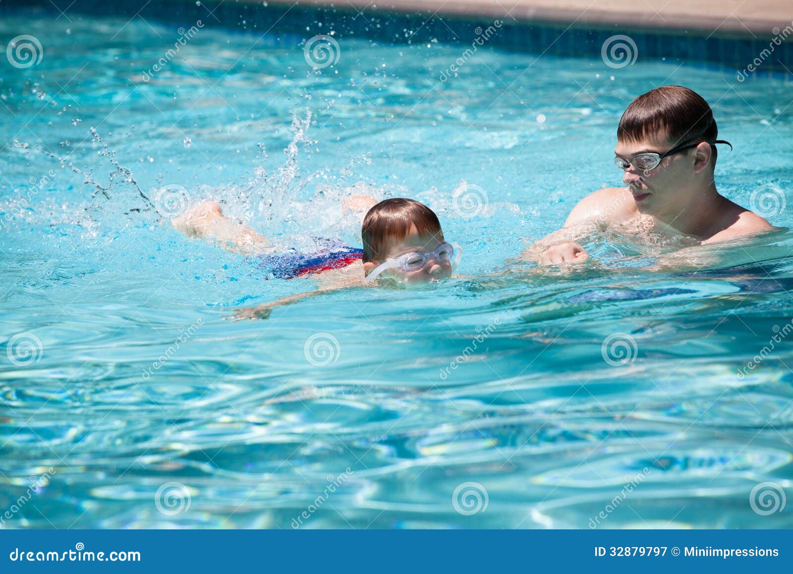 Father Teaching His Son To Swim Stock Image - Image of toddler, father ...