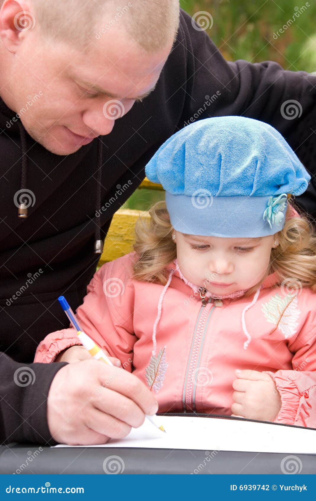 Father Teaching Little Daughter To Write Stock Photo - Image of love ...