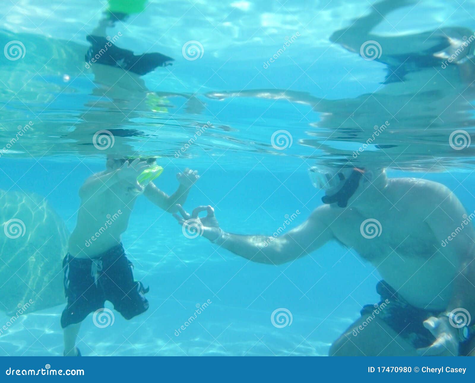 Father And Son With Scuba Diving Equipment On Beach Holiday Royalty ...
