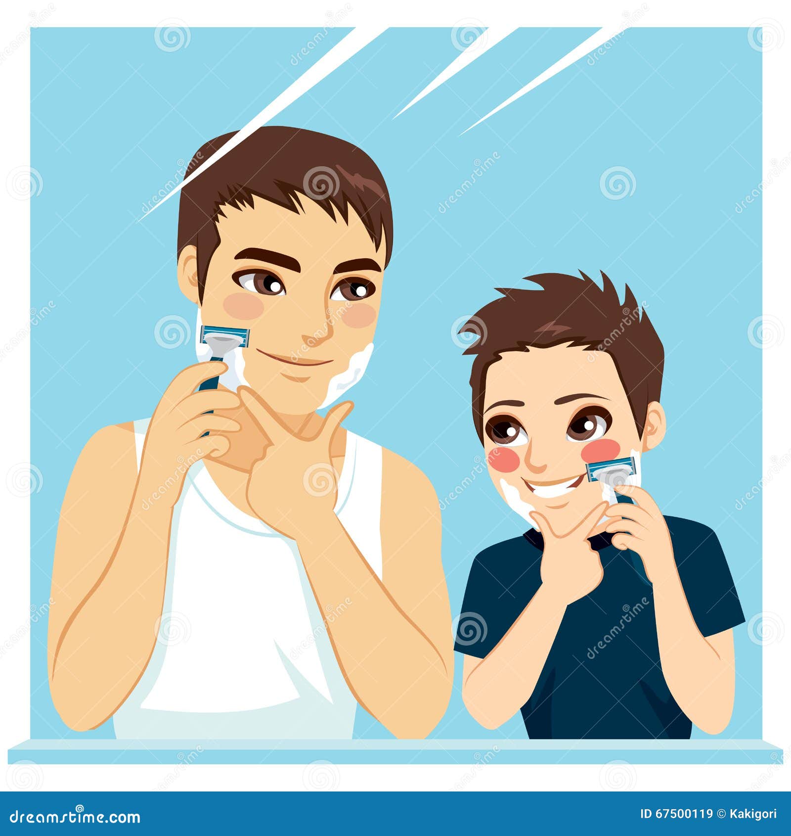 Father Teaching Son Shaving Stock Vector - Illustration of young ...