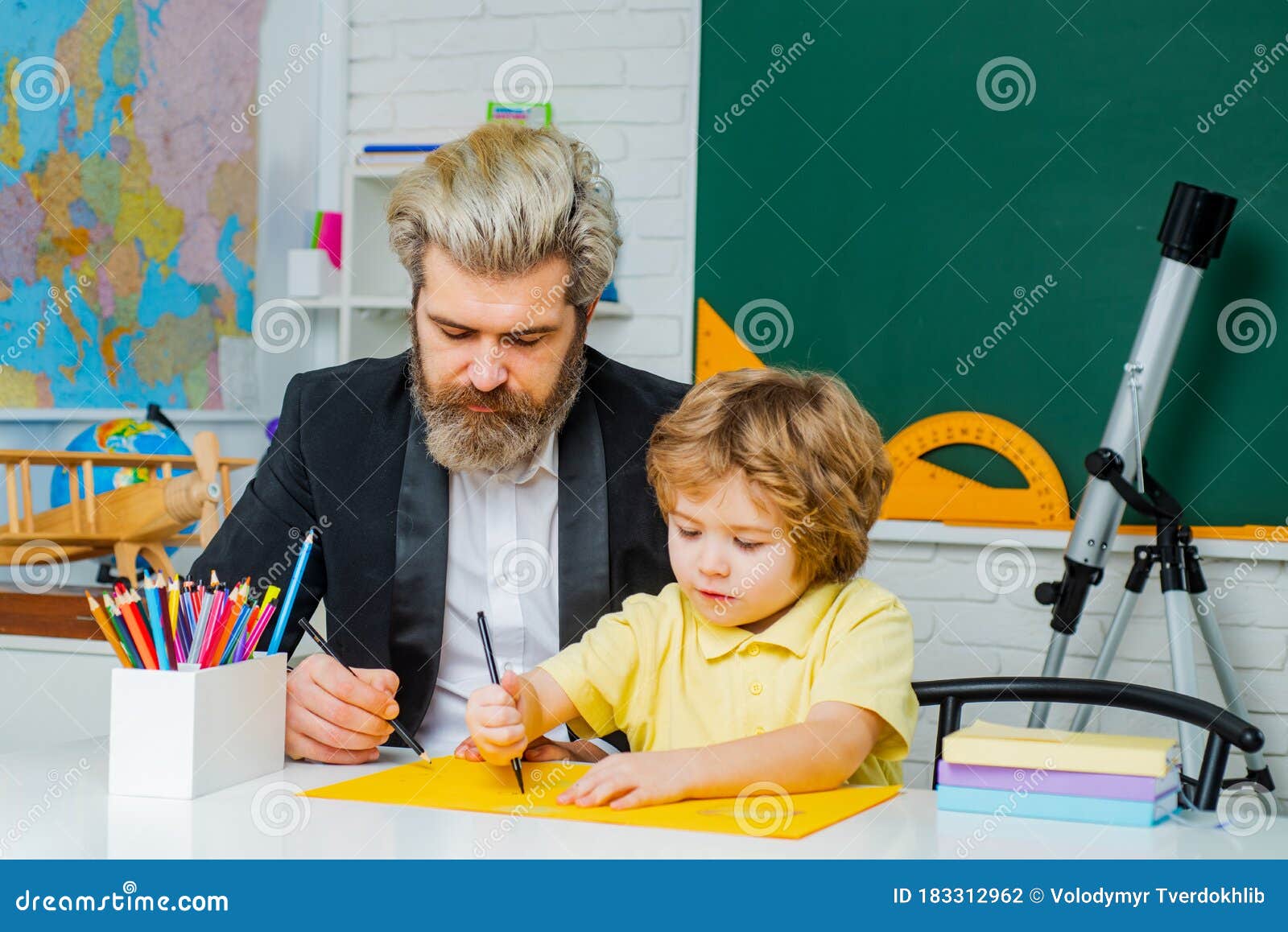 Father Teaching Son. Father and Son Together Schooling. Kid and Teacher ...