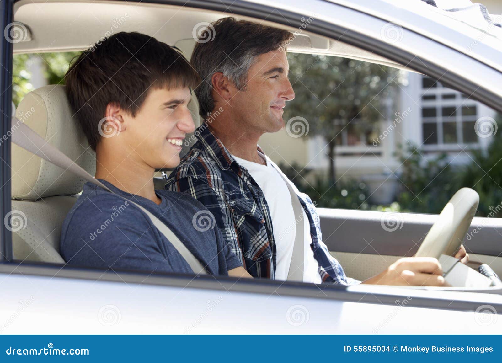 Father Teaching Teenage Son To Drive Stock Photo - Image of instructor ...
