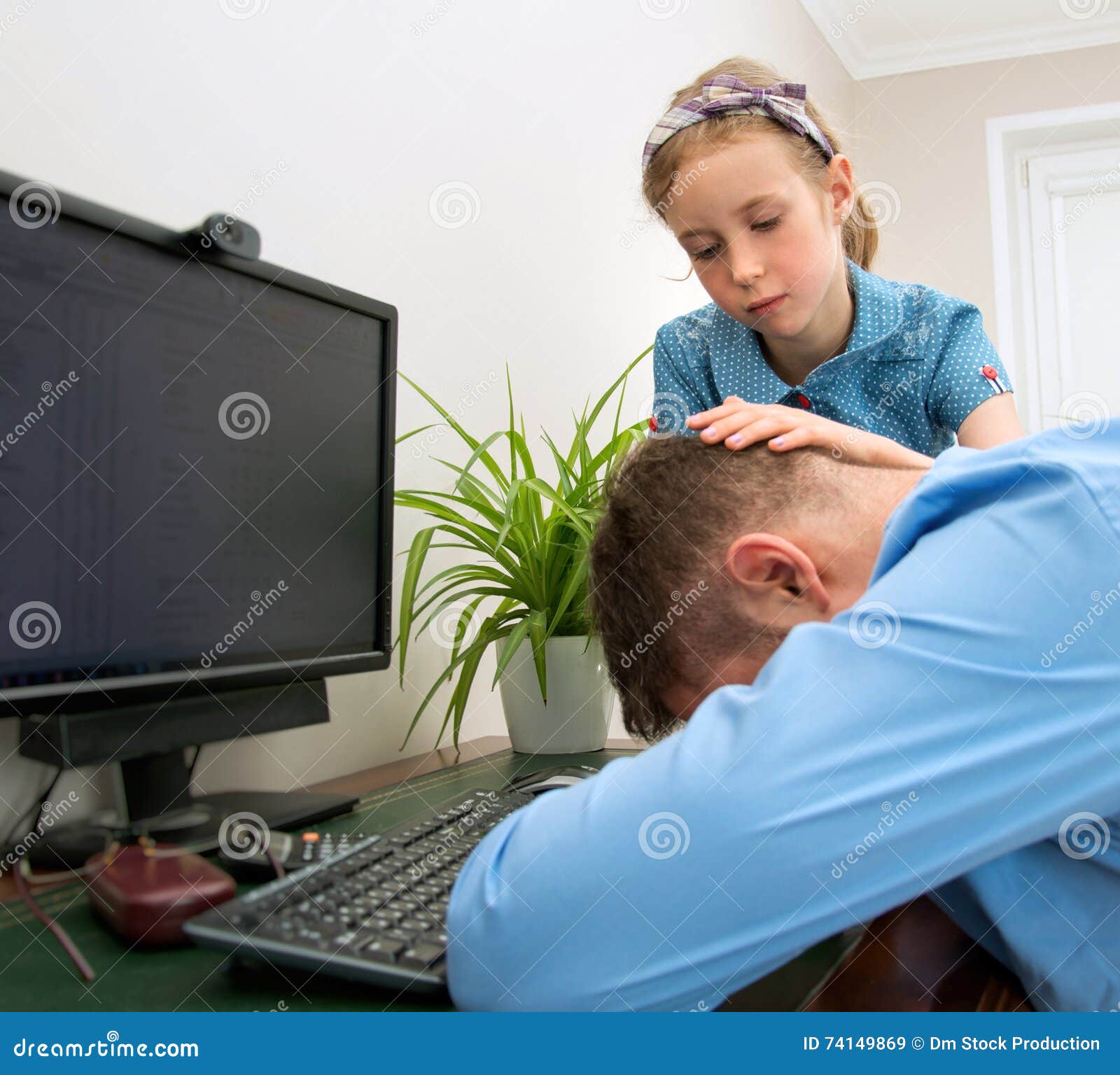 Father Tired And Bored Of Video Calls While Kids Watching Movies On ...