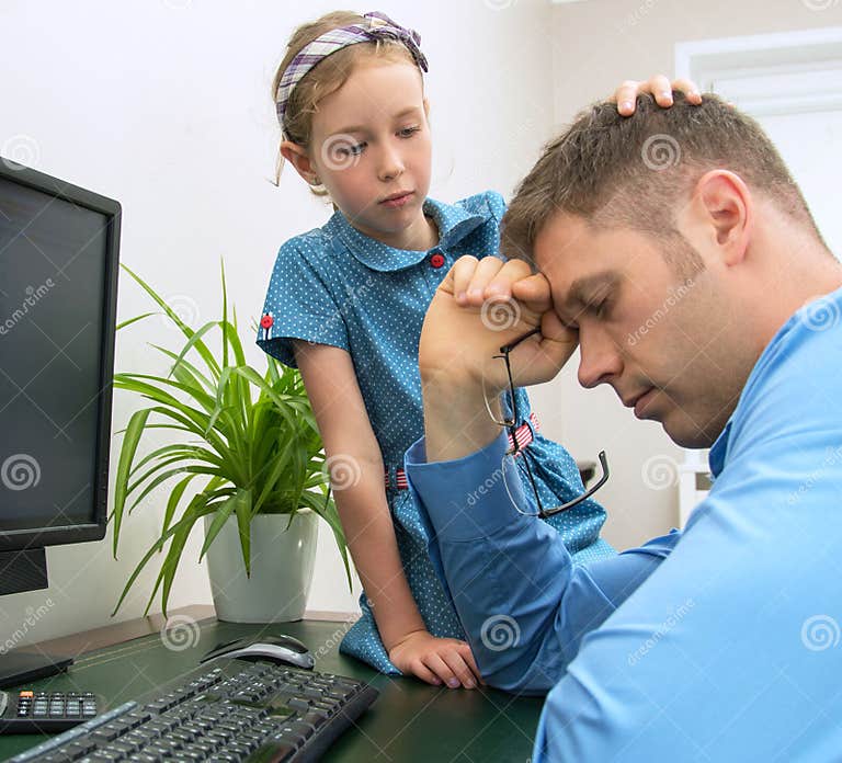 Father tired. stock image. Image of family, desk, domestic - 74149875