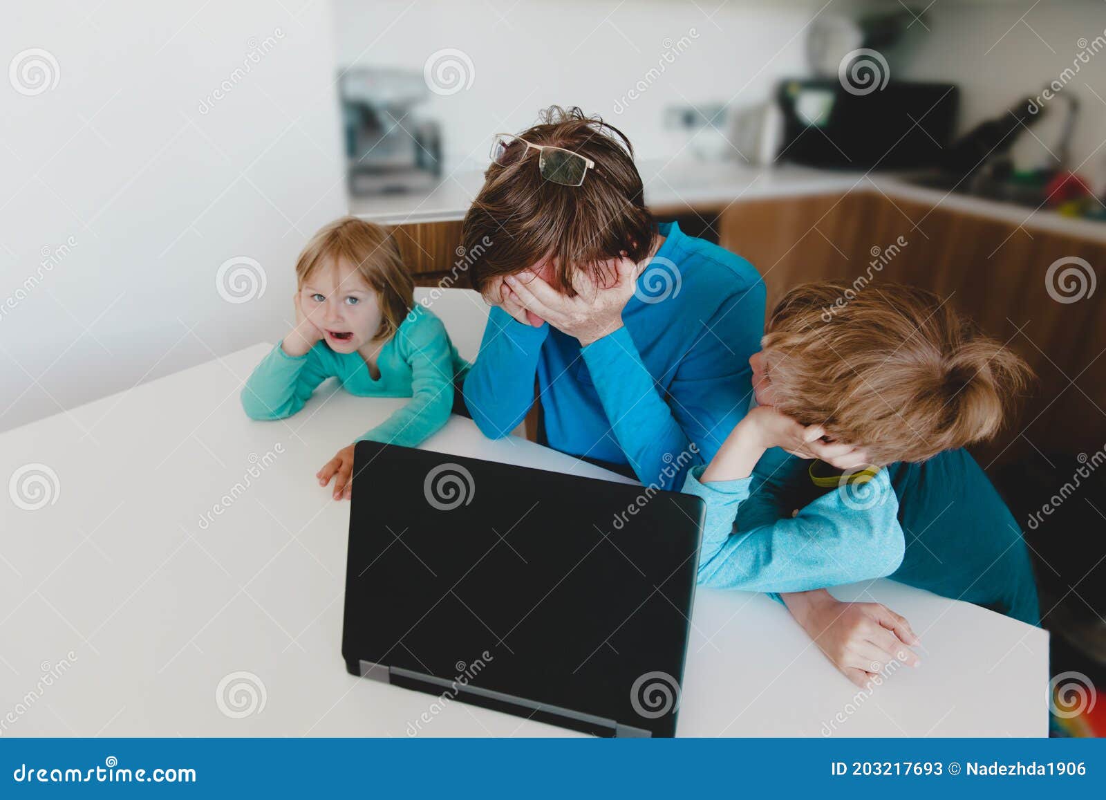 Father Try To Work From Home While Kids Talk And Interrupt Him Royalty ...