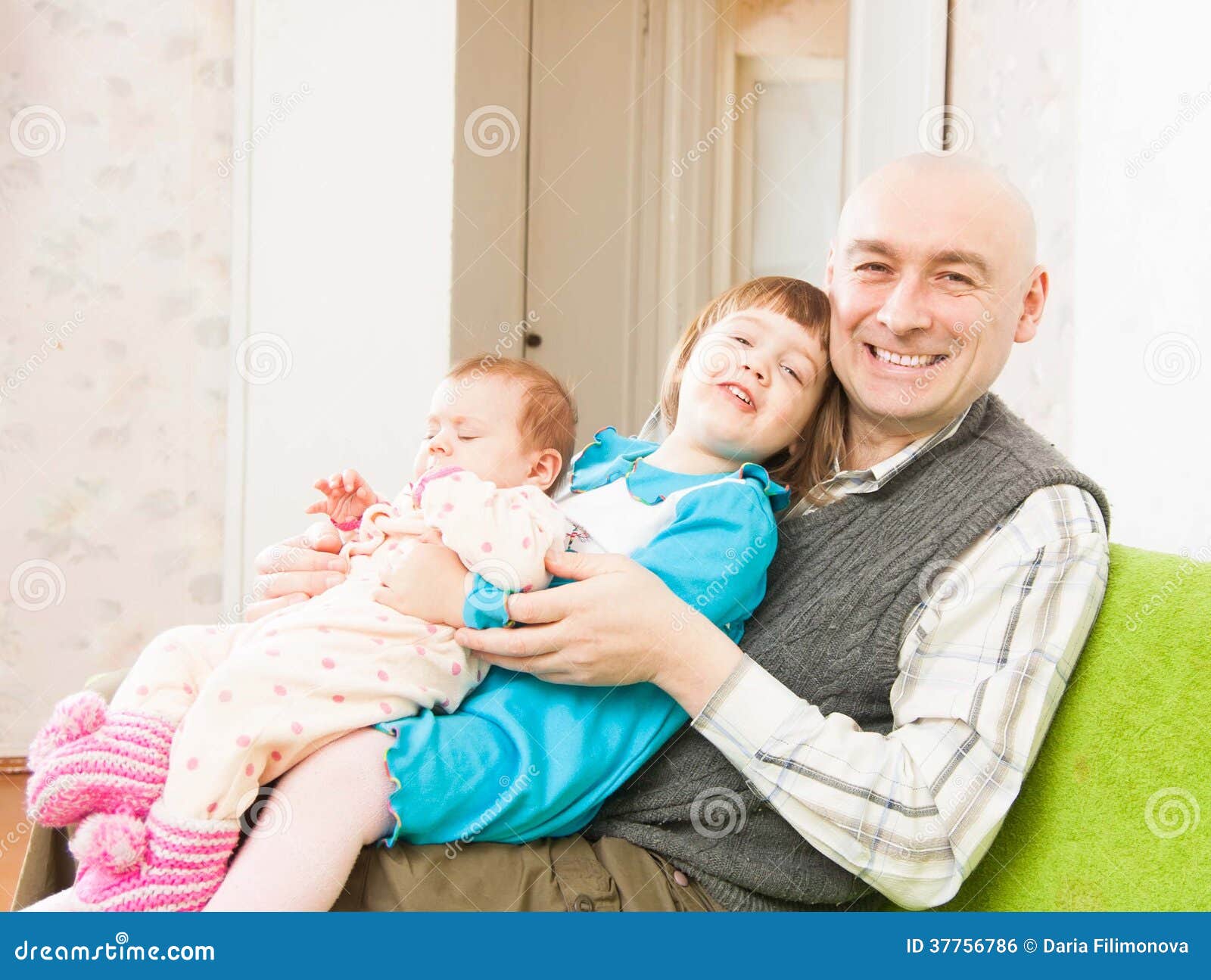 Father and Two Little Daughters Stock Photo - Image of girls, three ...