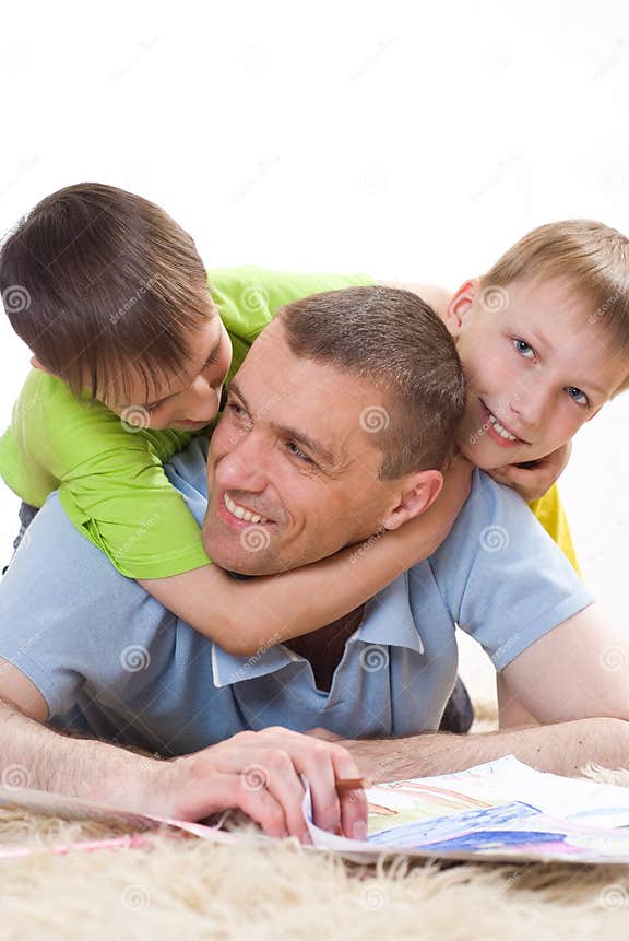 Father and Two Young Brothers Stock Photo - Image of father, love: 16379348