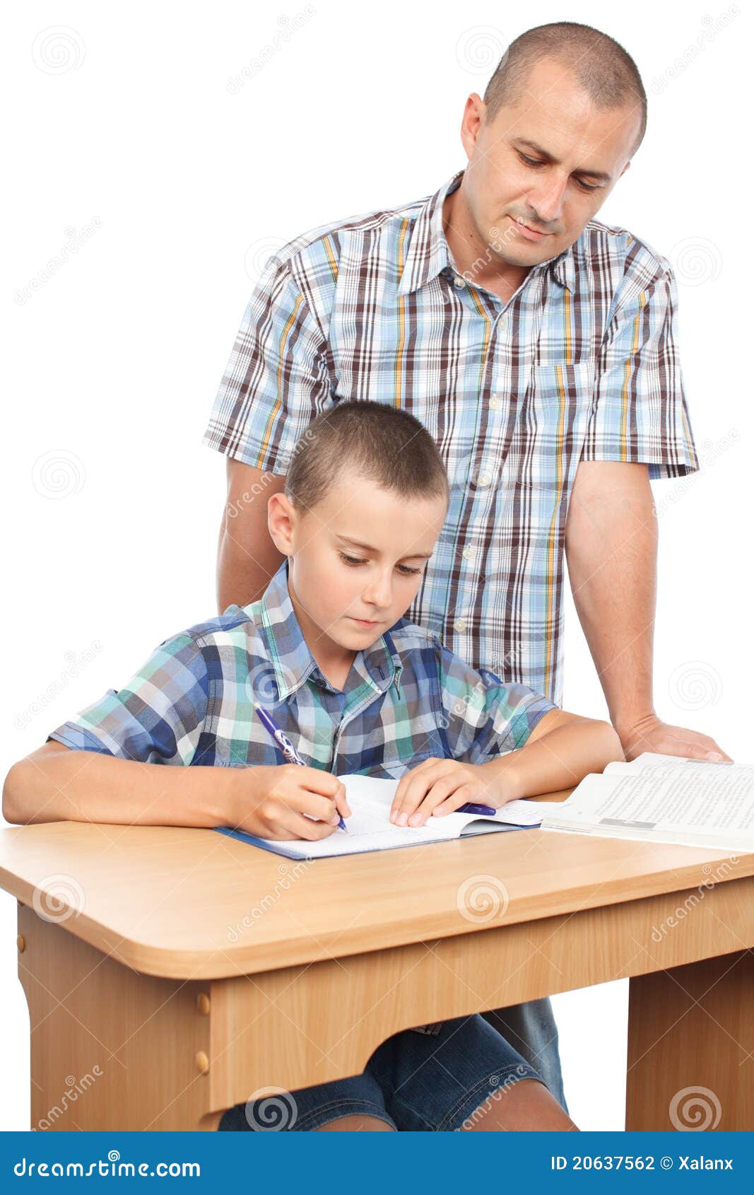 Father Verifying Son S Homework Stock Photo - Image of family ...