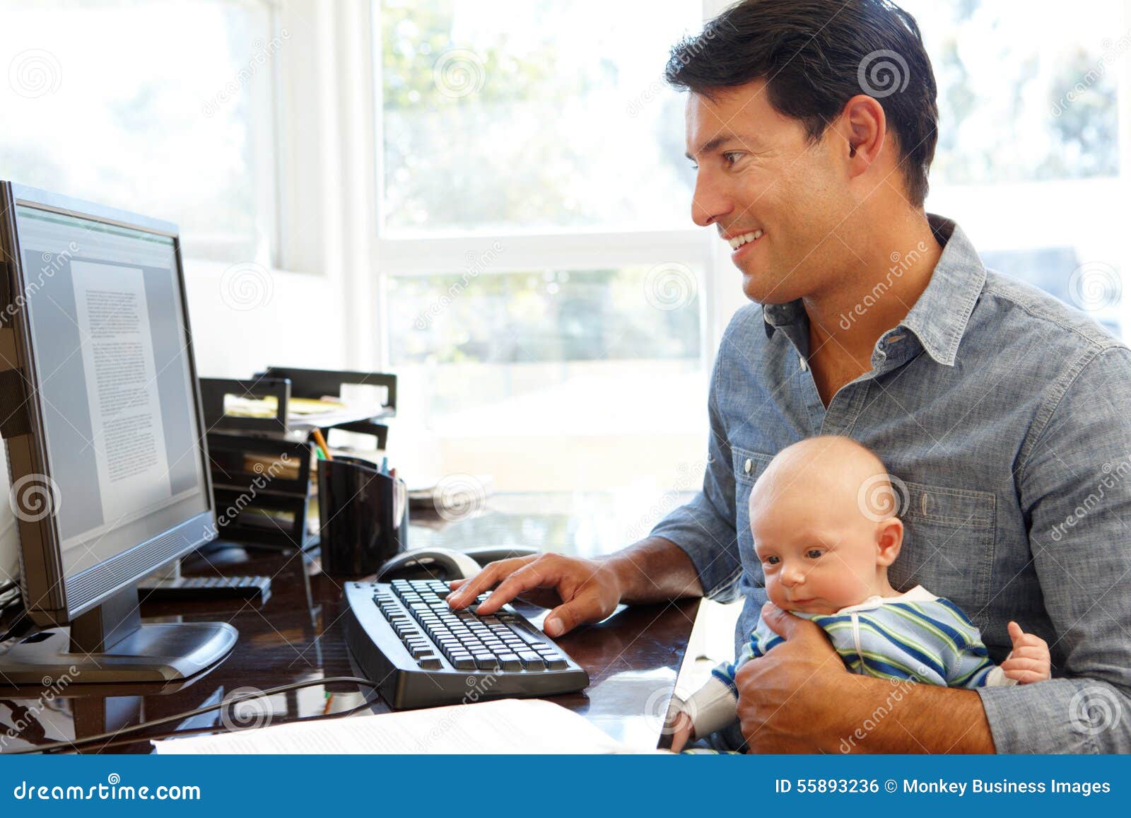 Father Working in Home Office with Baby Stock Photo - Image of adult ...