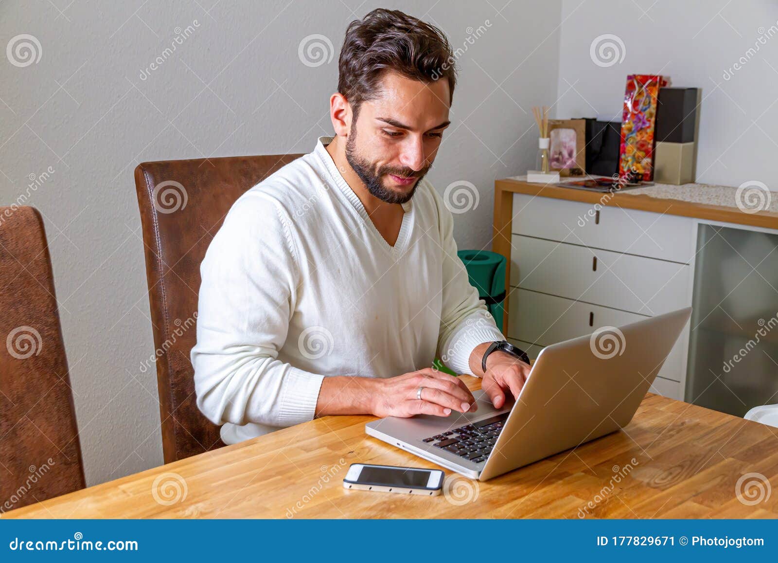Father Working in Home Office Stock Image - Image of healthcare, home ...