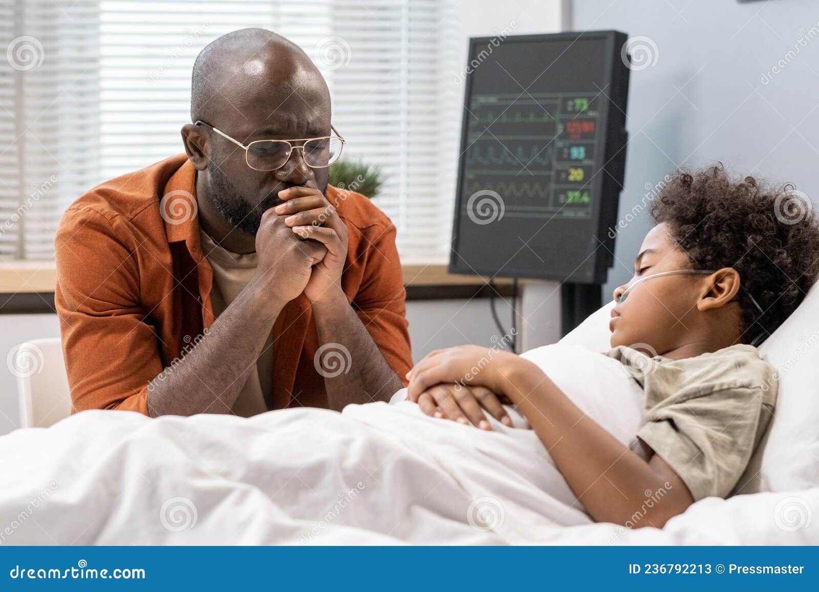 Father Worrying about the Health of His Son Stock Image - Image of ...