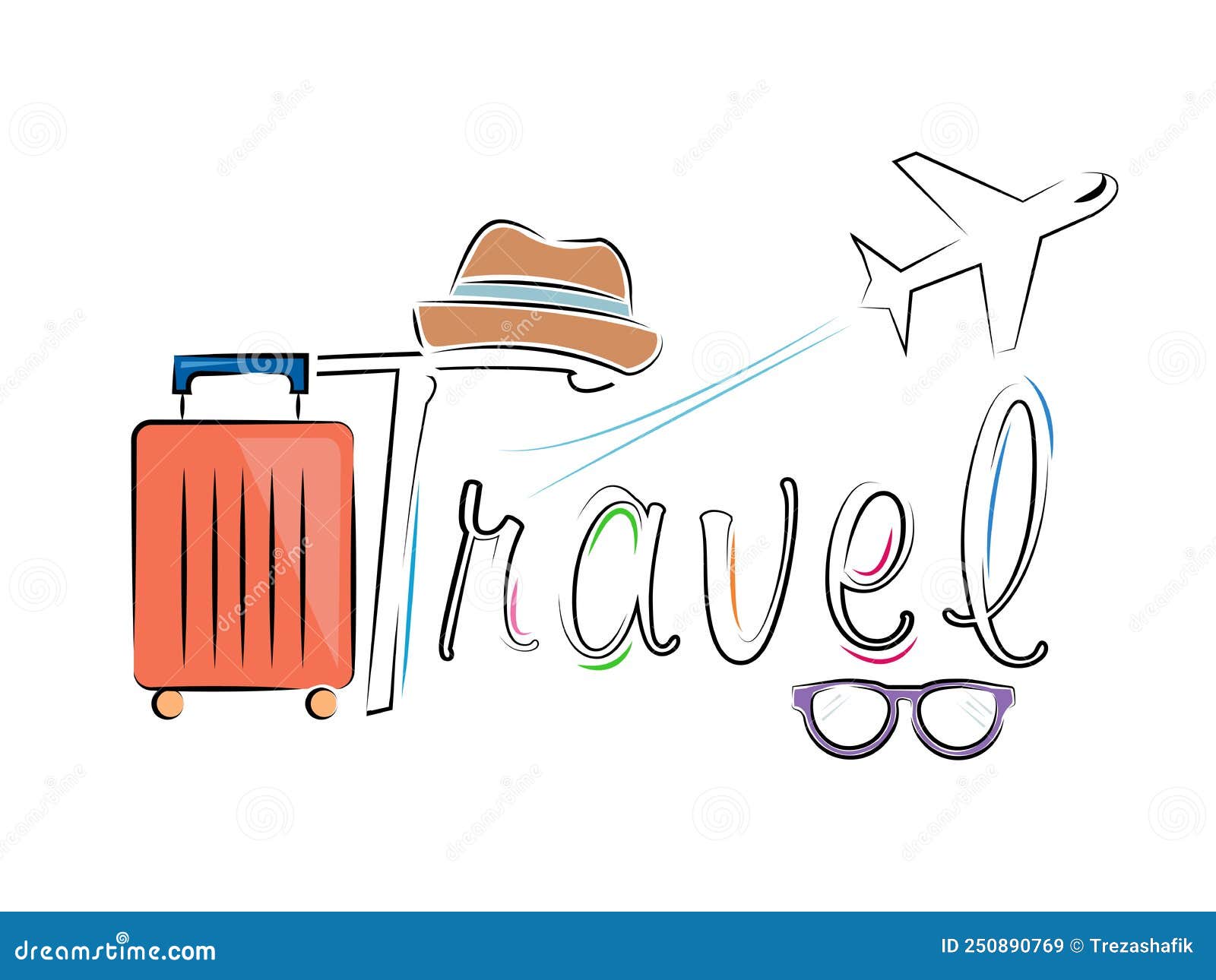 Travel Word Coloring Lines Hand Drawn and Shapes Stock Vector ...