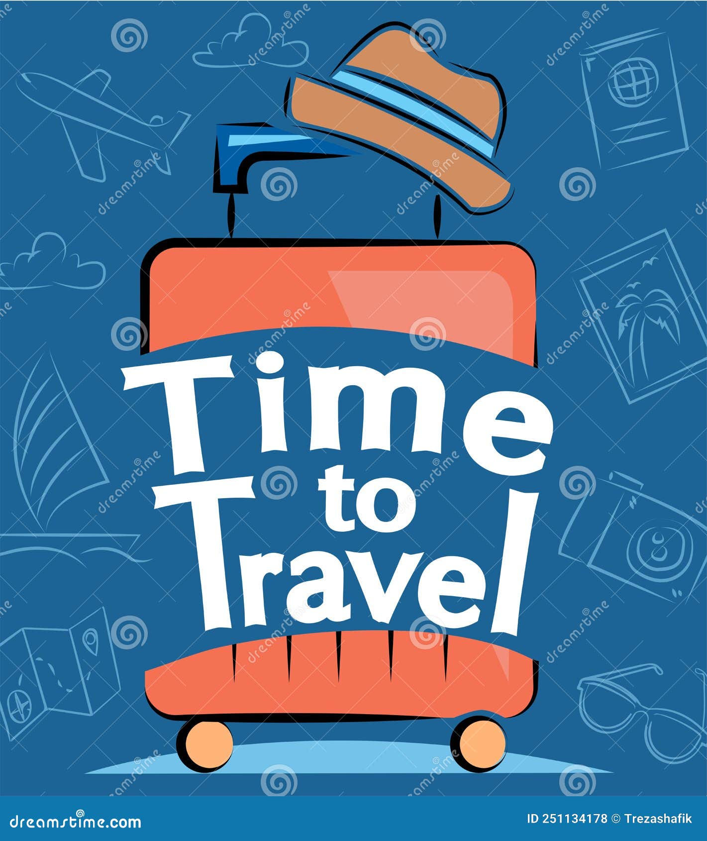 Time To Travel Calligraphy Text and Coloring Hand Drawn Bag. Stock ...