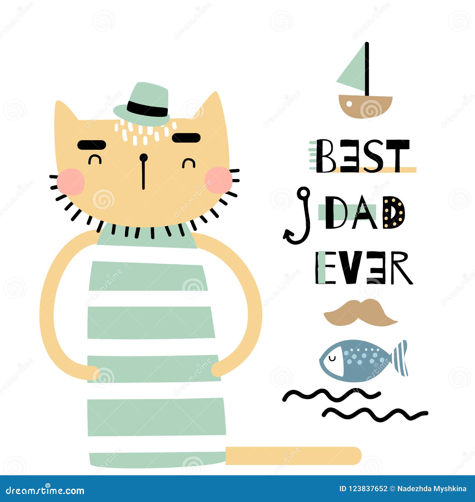 Fathers Day Greeting Card. Best Dad Doodle Vector Illustration Stock ...