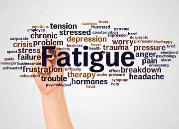 Fatigue Word Cloud and Hand with Marker Concept Stock Photo - Image of ...