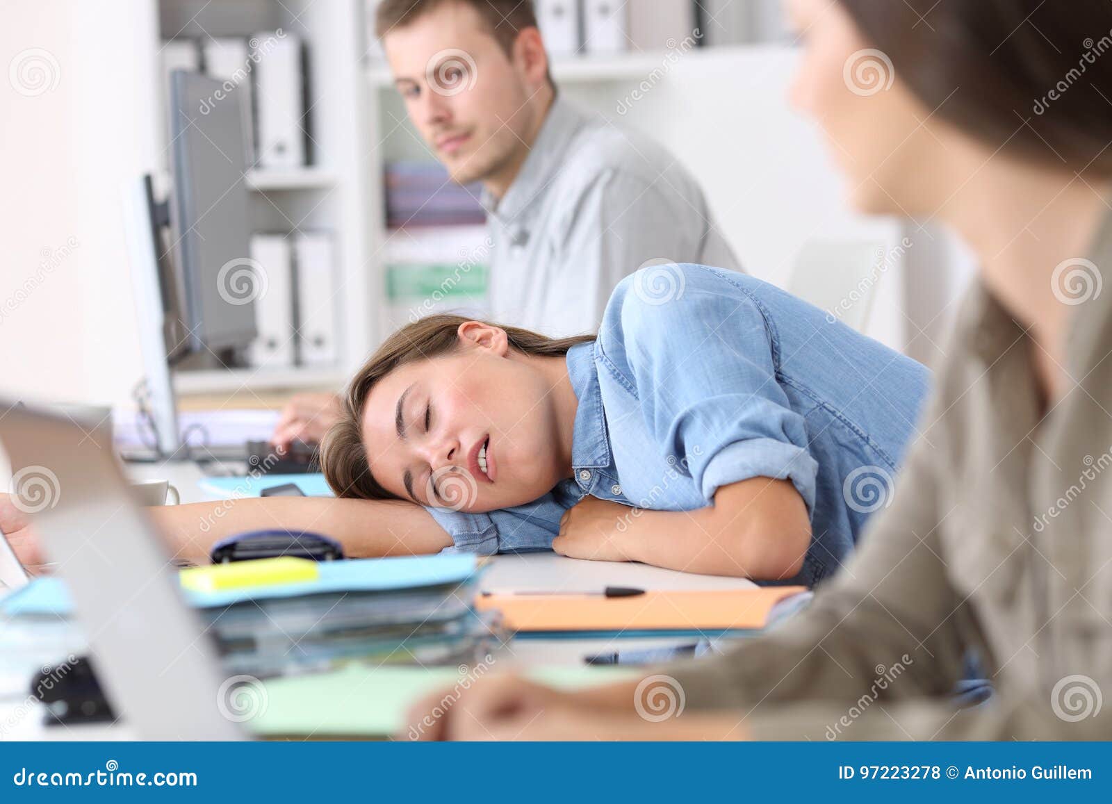 Fatigued Employee Sleeping at Office Stock Photo - Image of ...