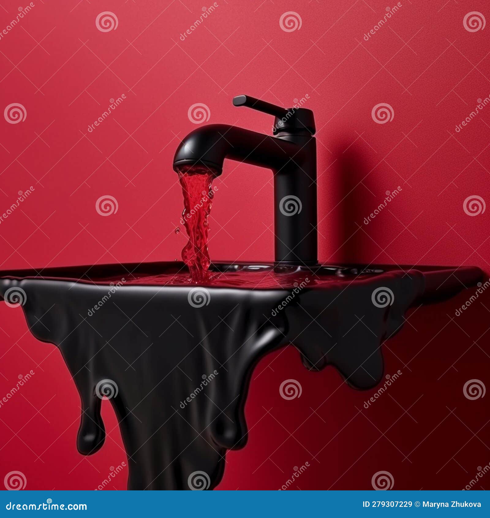 Faucet Above the Sink, the Flow of Red Water from the Tap. Generative ...