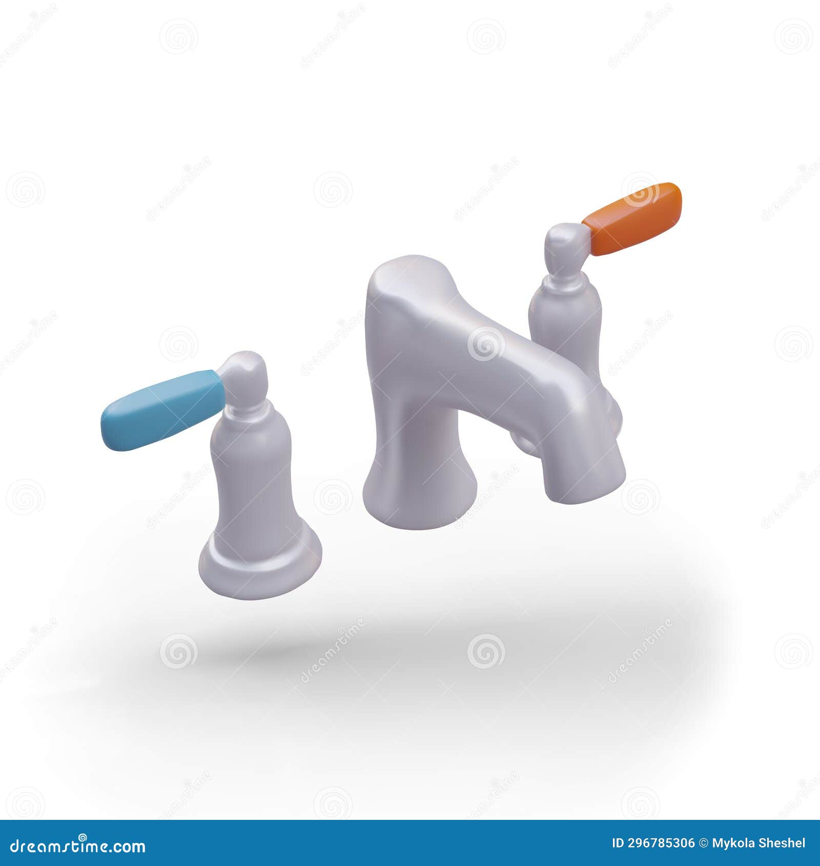 Faucet for Bath, Sinks. 3D Color Illustration with Red and Blue ...