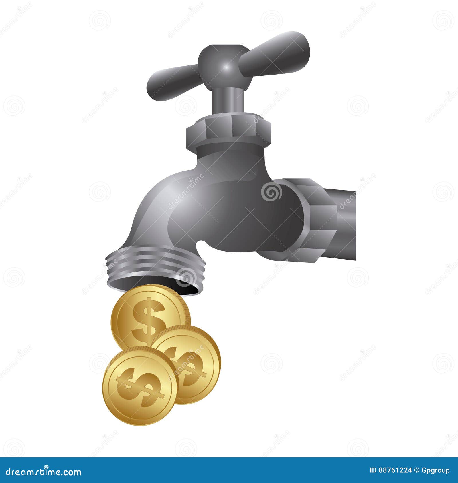 Faucet with Coins Save Water Stock Illustration - Illustration of ...