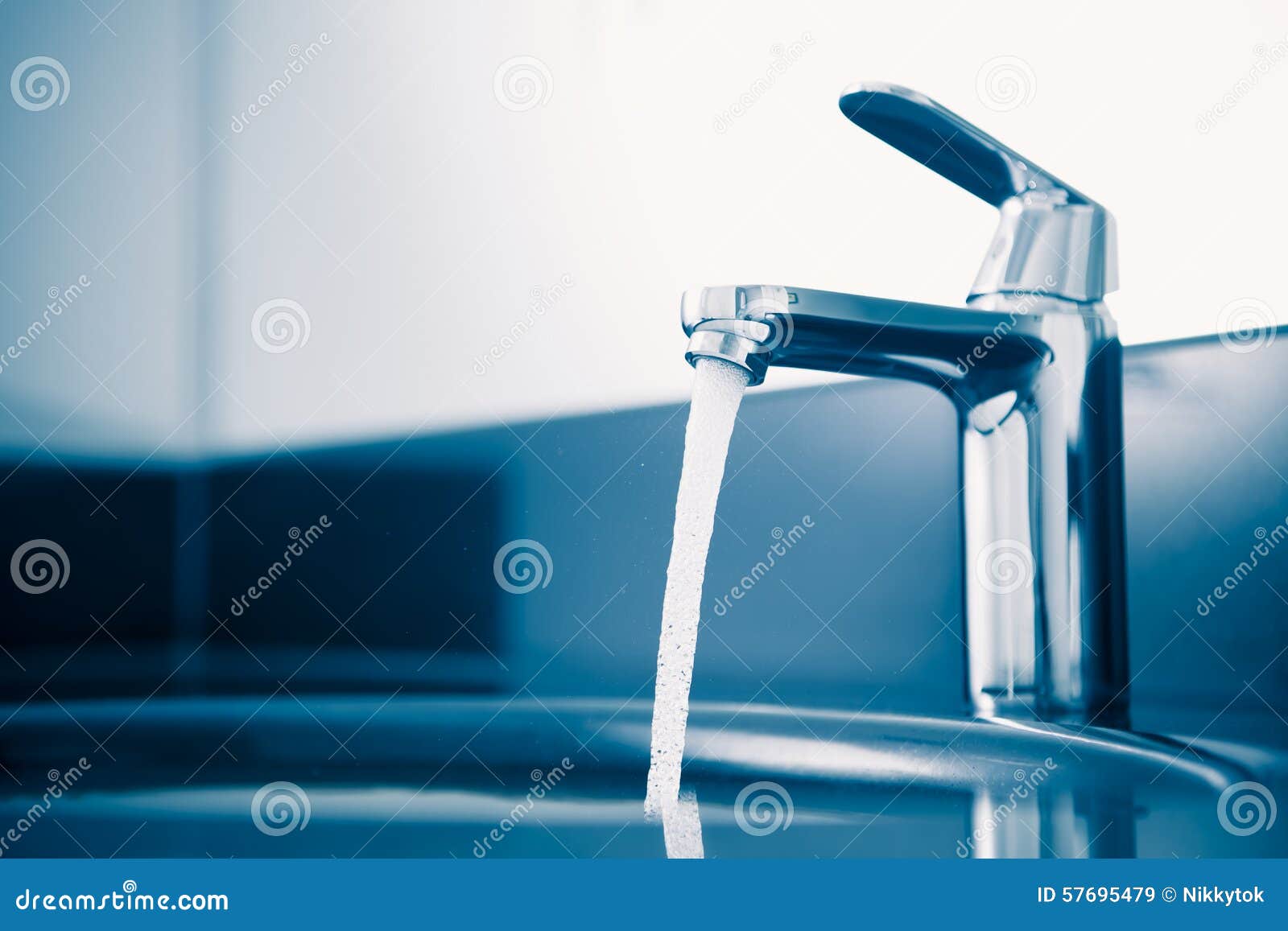 Faucet with flowing water stock image. Image of blue - 57695479