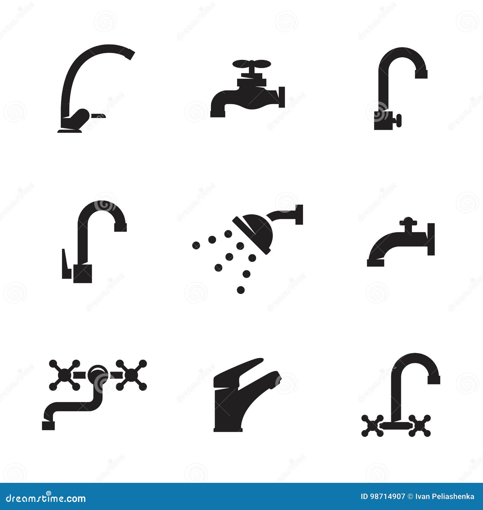 Faucet icons set stock illustration. Illustration of icon - 98714907