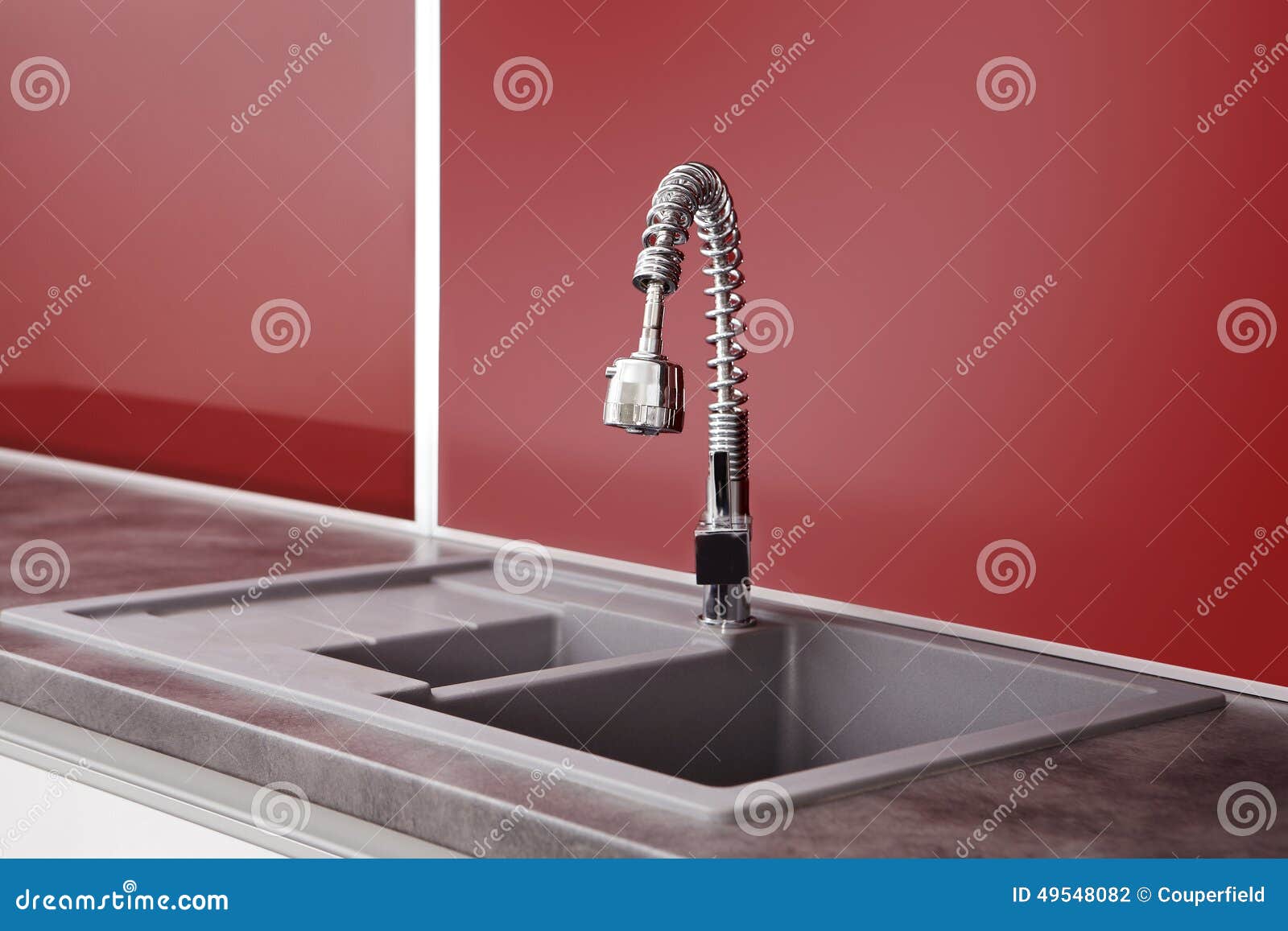 Faucet in red kitchen stock photo. Image of contemporary - 49548082